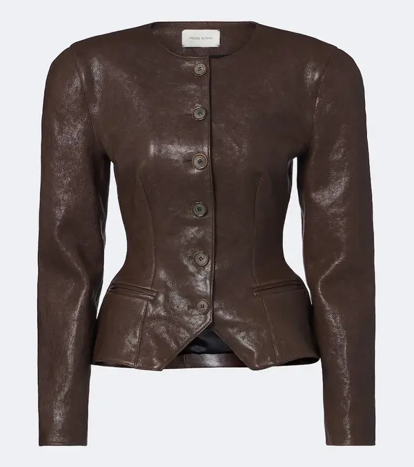 Magda Butrym Leather Bomber Jacket - Brown