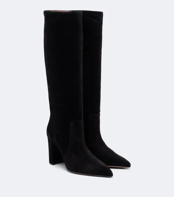 Paris Texas Suede Knee-high Pointed Toe Boots - Black
