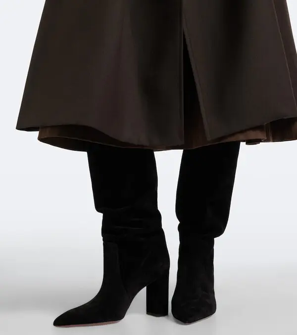 Paris Texas Suede Knee-high Pointed Toe Boots - Black
