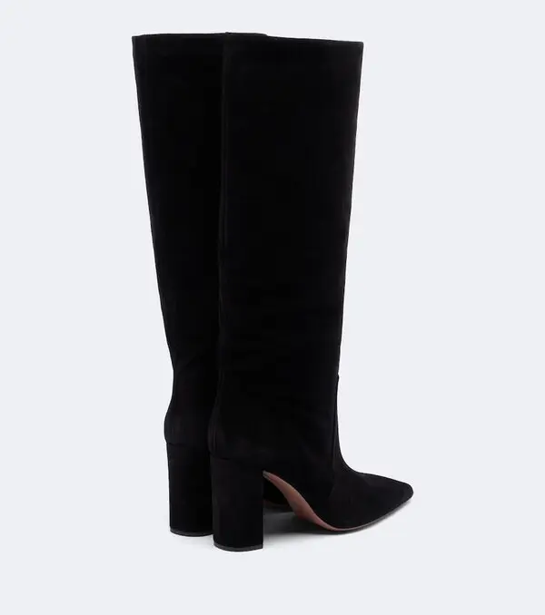 Paris Texas Suede Knee-high Pointed Toe Boots - Black