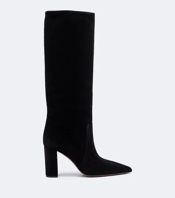 Paris Texas Suede Knee-high Pointed Toe Boots - Black