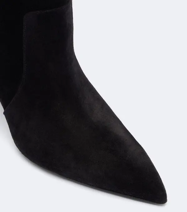 Paris Texas Suede Knee-high Pointed Toe Boots - Black