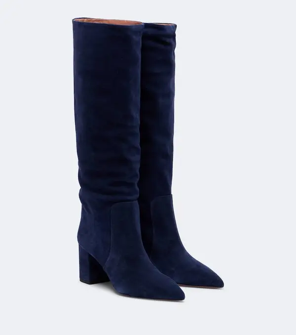 Paris Texas Suede Knee-high Pointed Toe Boots - Blue