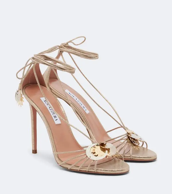 AQUAZZURA Night Stars Leather Sandals - Gold