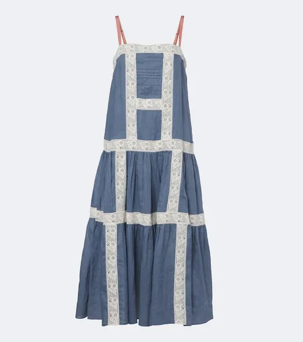 Veronica Beard Mazarine Lace-trimmed Ramie Maxi Dress - Blue