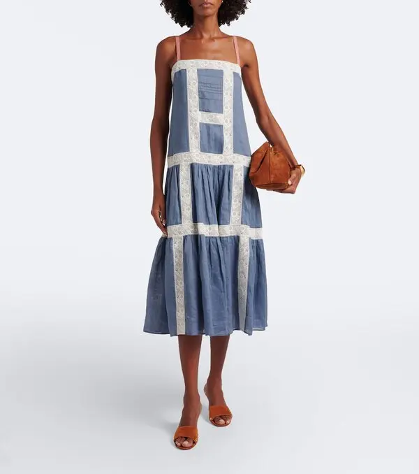 Veronica Beard Mazarine Lace-trimmed Ramie Maxi Dress