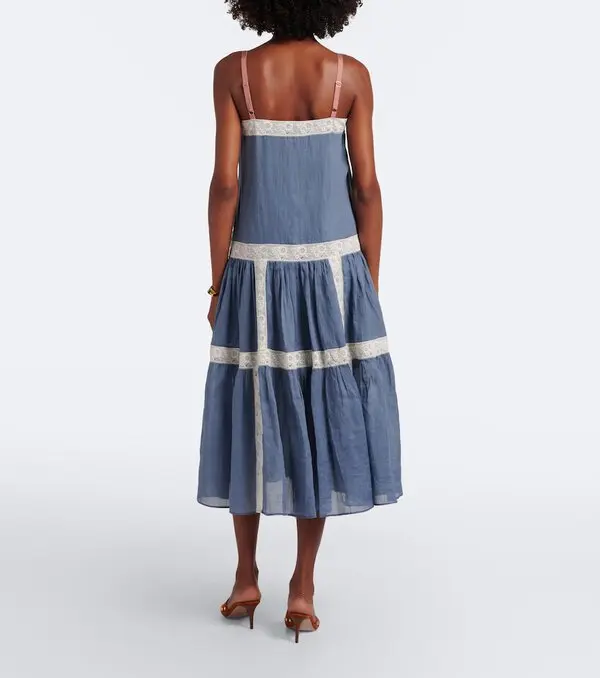 Veronica Beard Mazarine Lace-trimmed Ramie Maxi Dress