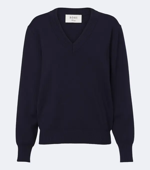 RÓHE Dark Melange Merino Wool Crewneck Sweater - Blue
