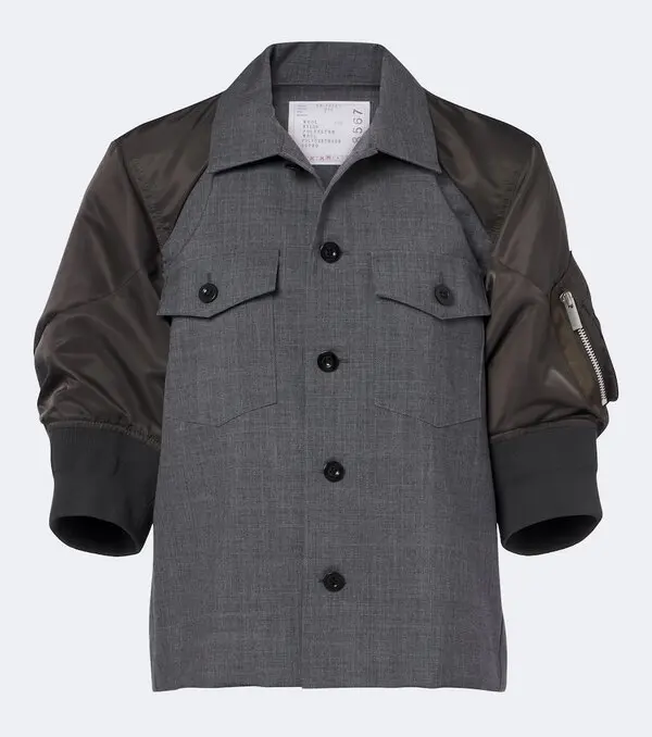 Sacai Wool Twill And Technical Jacket - Grey