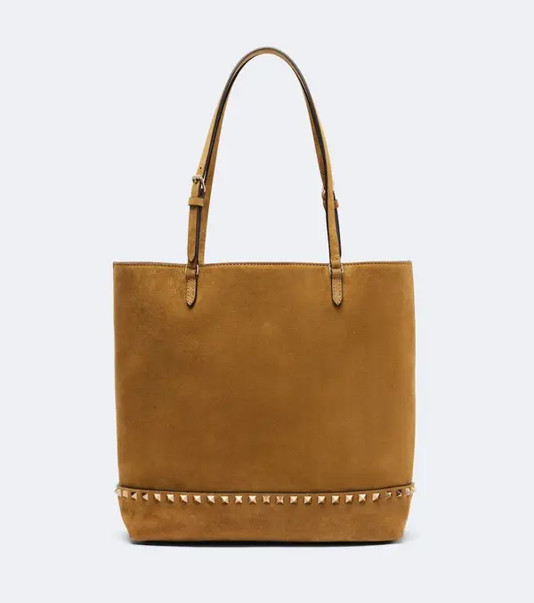 Valentino Garavani Rockstud Medium Suede Tote Bag - Beige