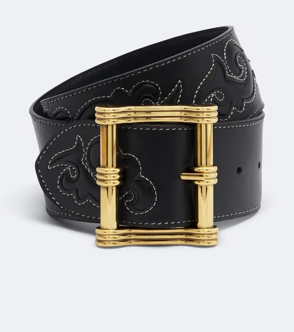 Etro Embroidered Leather Belt - Black