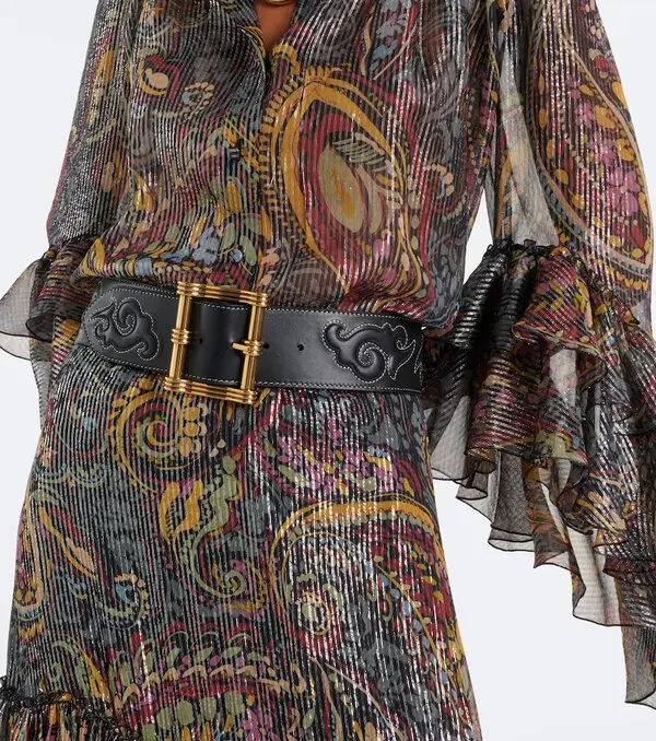 Etro Embroidered Leather Belt - Black