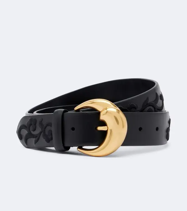 Etro Embroidered Leather Belt - Black