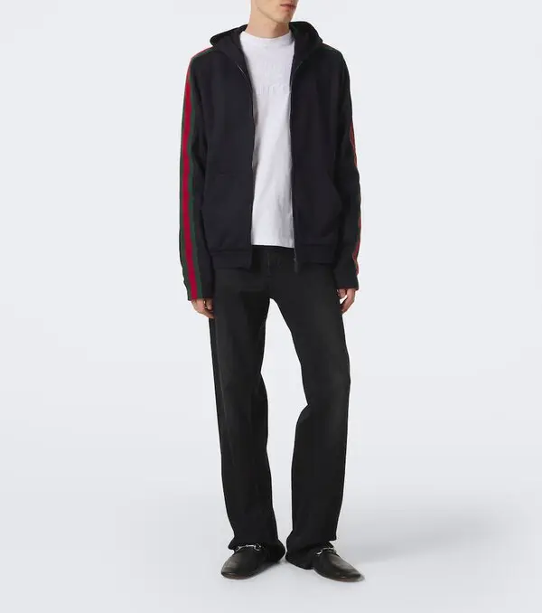 Gucci Web Stripe Silk And Cotton Jersey Hoodie