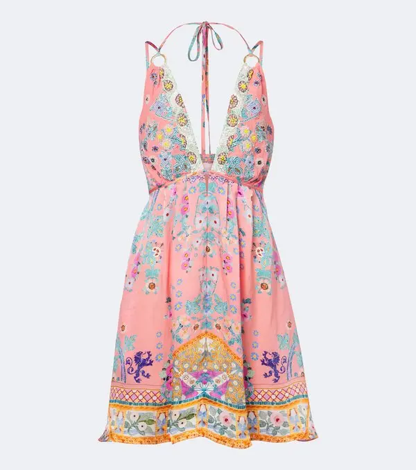 Camilla Embellished Silk Minidress With Floral Print - Multicoloured