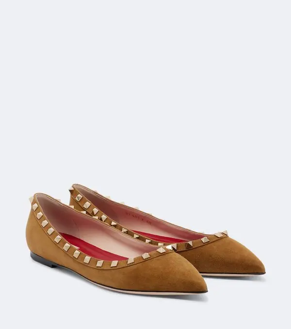 Valentino Garavani Rockstud Suede Ballet Flats