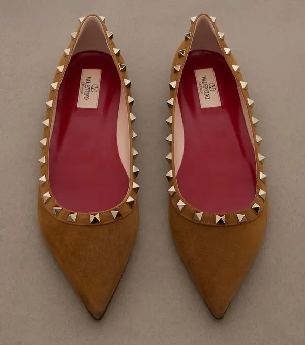 Valentino Garavani Rockstud Suede Ballet Flats