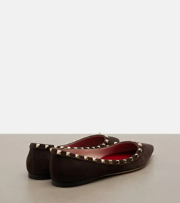 Valentino Garavani Rockstud Suede Ballet Flats