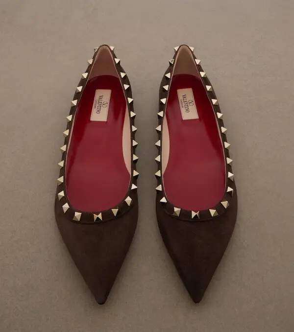 Valentino Garavani Rockstud Suede Ballet Flats