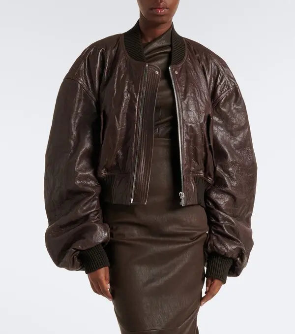 Rick Owens Secchia Leather Bomber Jacket - Brown