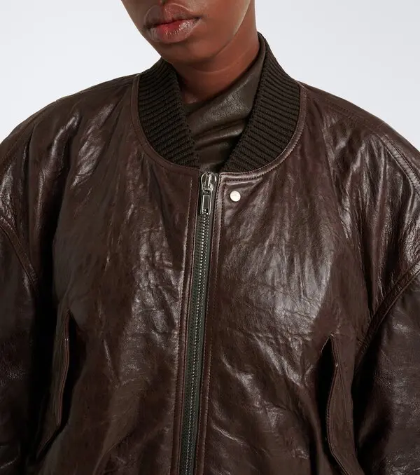 Rick Owens Secchia Leather Bomber Jacket - Brown
