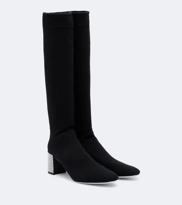 Rene Caovilla Sonia Crystal-embellished Knee-high Boots - Black