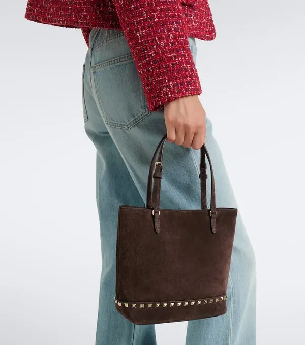 Valentino Garavani Rockstud Small Suede Top-handle Bag