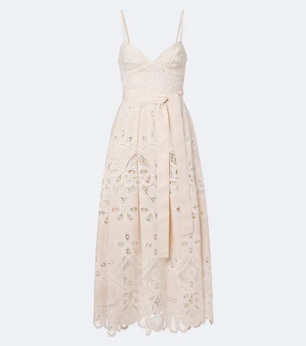 Elie Saab Belted Embroidered Midi Dress