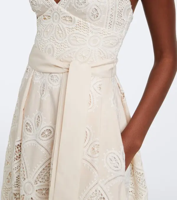 Elie Saab Belted Embroidered Midi Dress