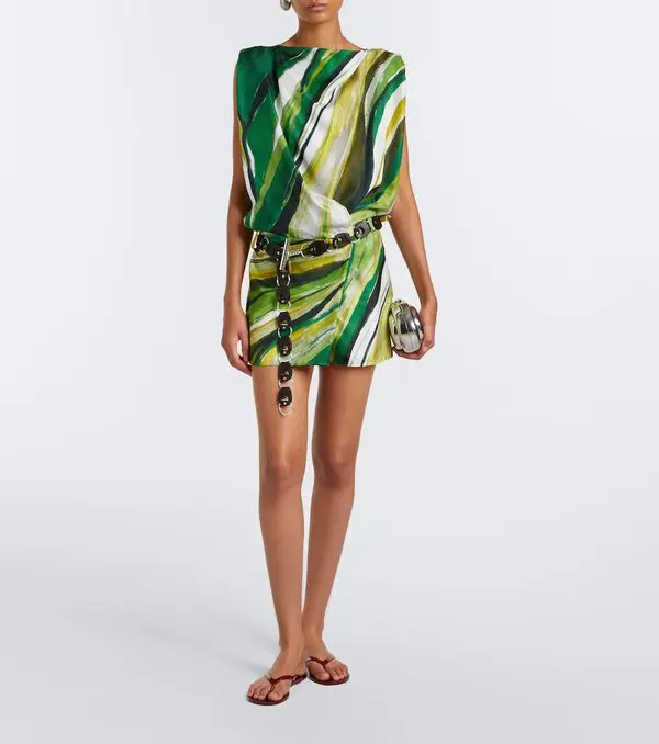 Christopher Esber Belted Printed Silk Minidress