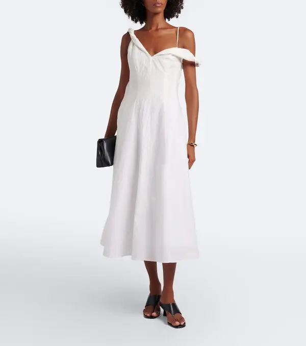 RÓHE Off-shoulder Cotton-blend Midi Dress - White
