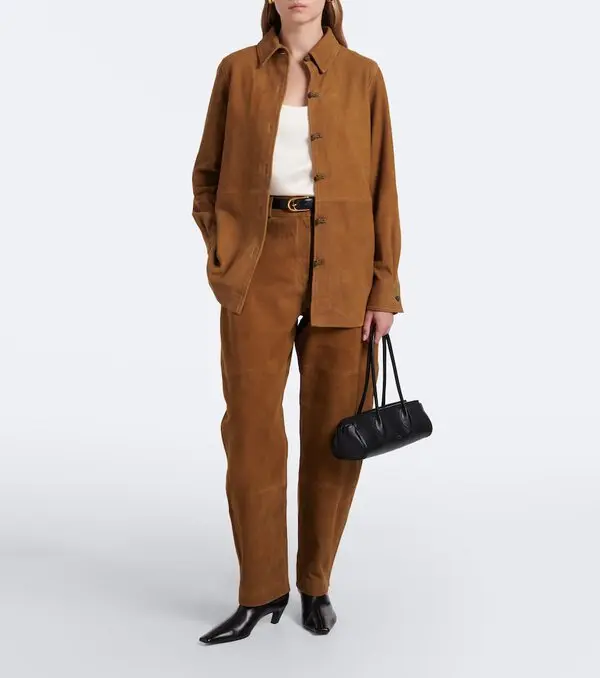 RÓHE Suede Barrel-leg Pants - Brown
