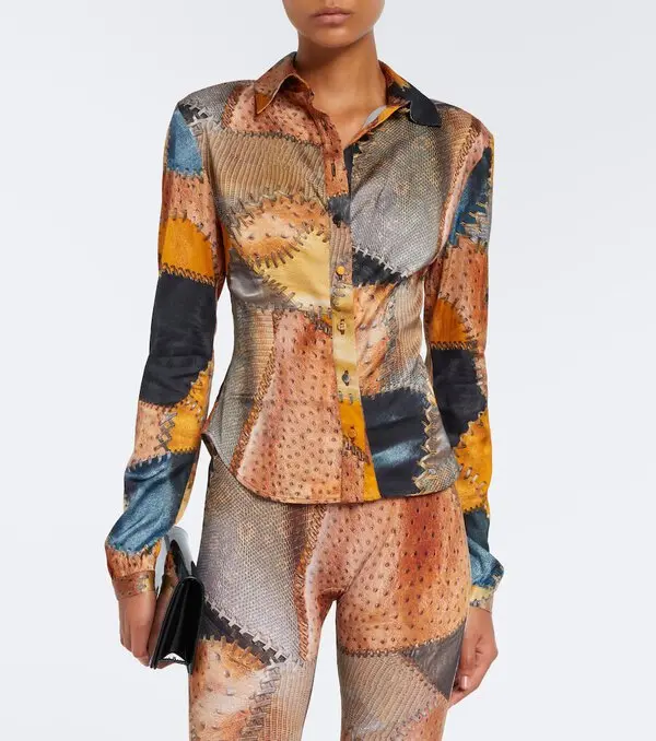 Roberto Cavalli Trompe L’œil Silk Patchwork Shirt