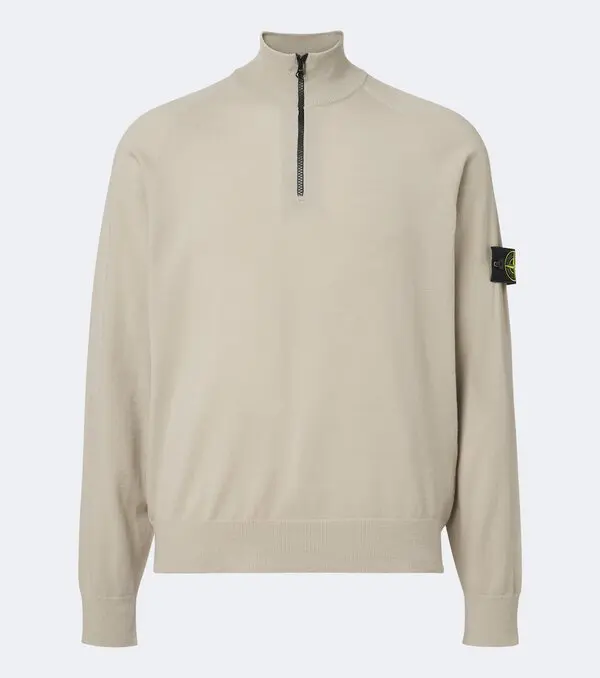 Stone Island Compass Wool-blend Zip-up Sweater - Beige
