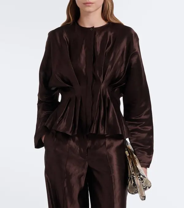 JOSEPH Erin Pleated Linen And Silk Blouse - Brown