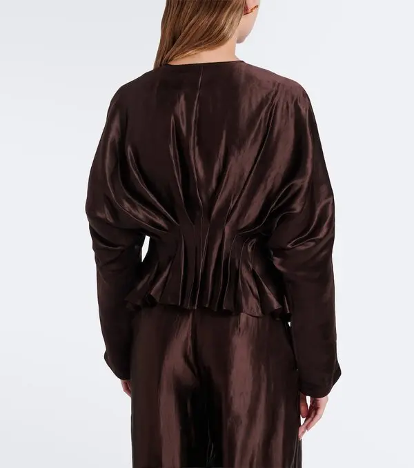 JOSEPH Erin Pleated Linen And Silk Blouse - Brown