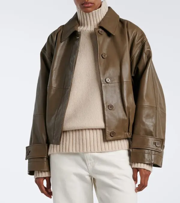 RÓHE Leather Blouson Jacket - Brown