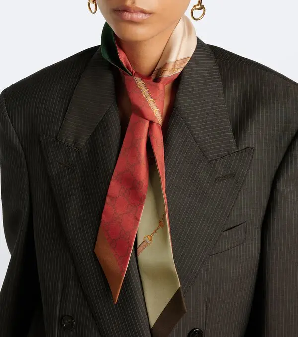 Gucci Gg Horsebit Silk Twill Scarf