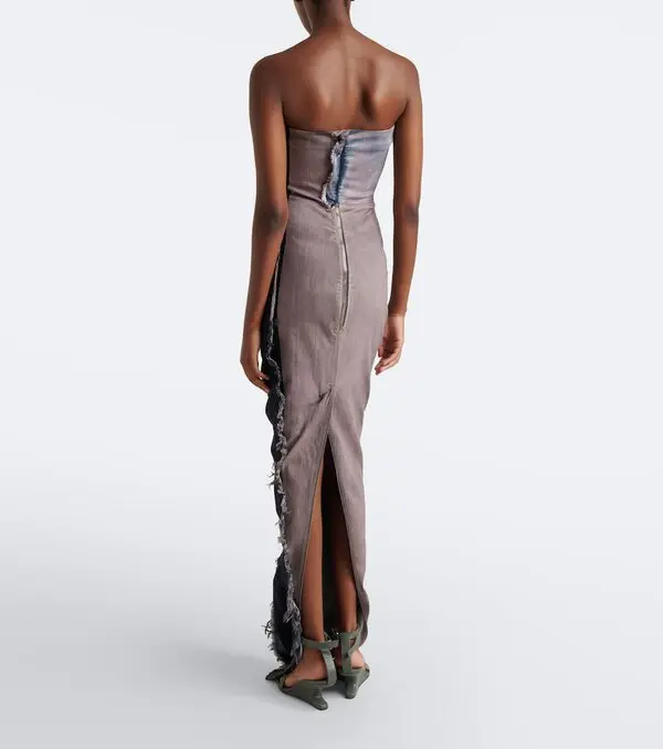 Rick Owens Distressed Denim Bustier Gown
