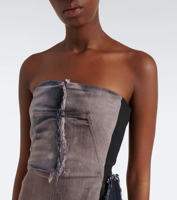 Rick Owens Distressed Denim Bustier Gown