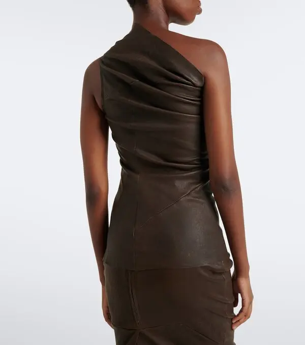 Rick Owens Athena One-shoulder Leather And Cotton Top - Brown