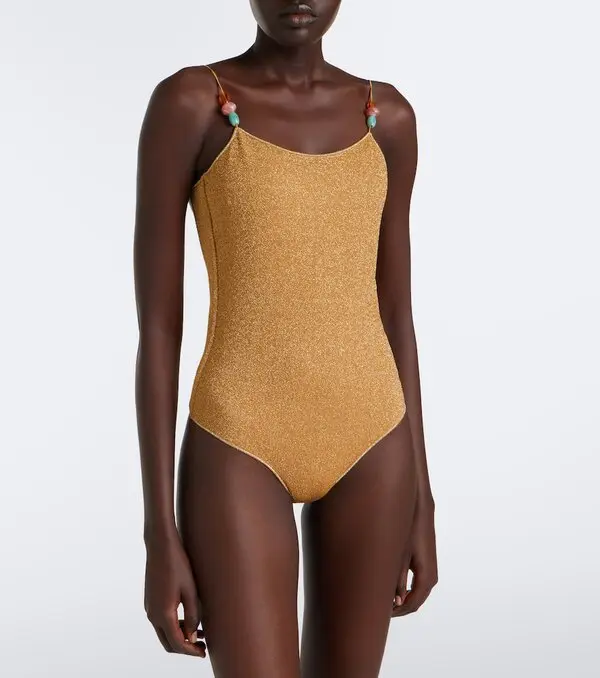 Oseree Lumière Beaded One-piece Swimsuit - Gold