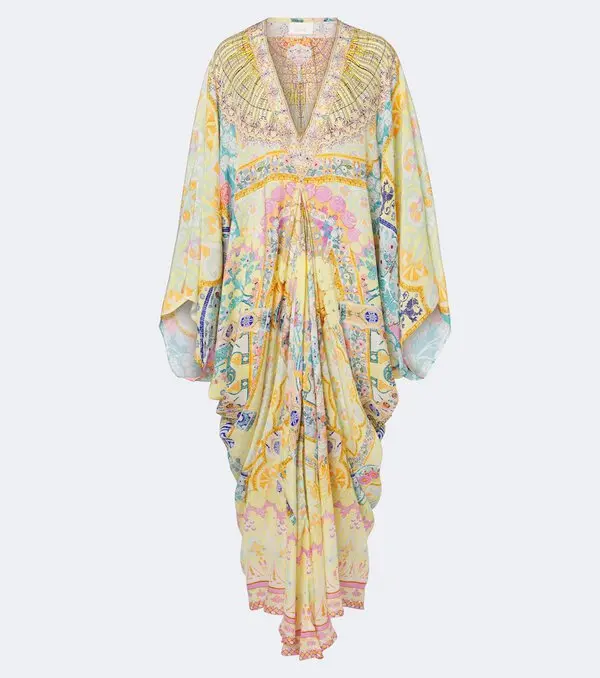 Camilla Embellished Draped Silk Kaftan - Multicoloured