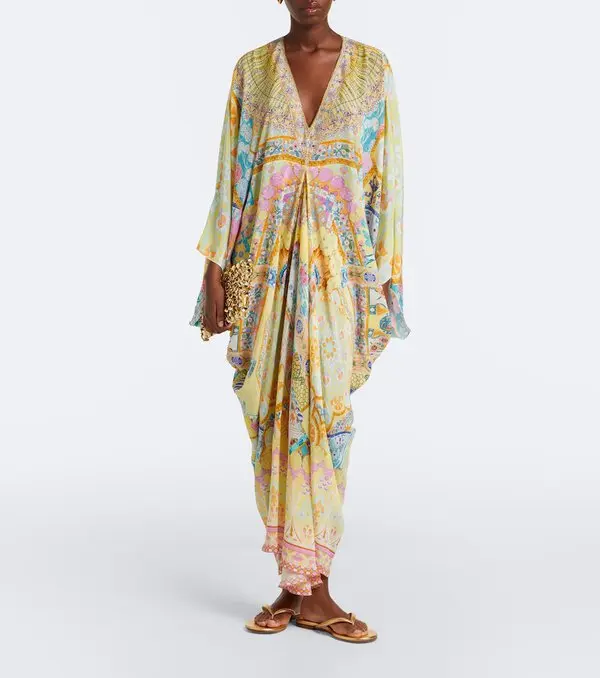 Camilla Embellished Draped Silk Kaftan