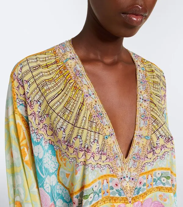 Camilla Embellished Draped Silk Kaftan