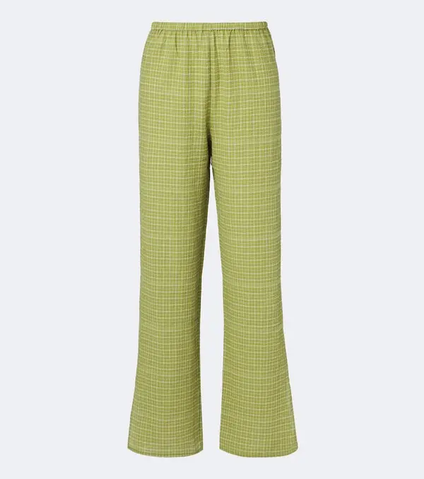Asceno Loreto Checked Cotton Wide-leg Pants - Green