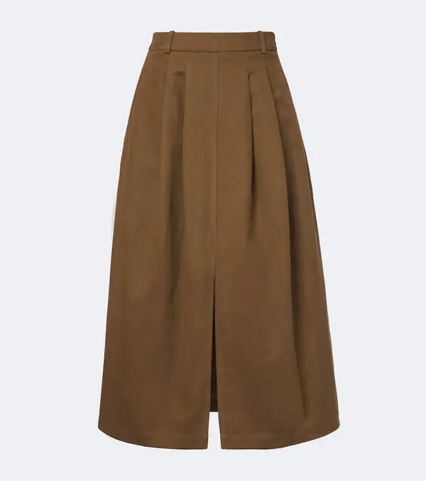 JOSEPH Kharis Cotton And Linen Twill Midi Skirt - Brown