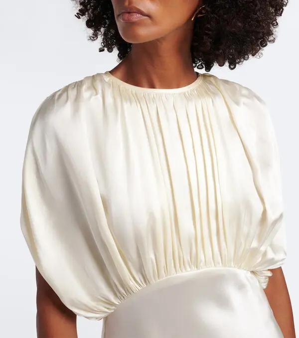 Tove Peta Draped Peplum Silk Satin Top - White
