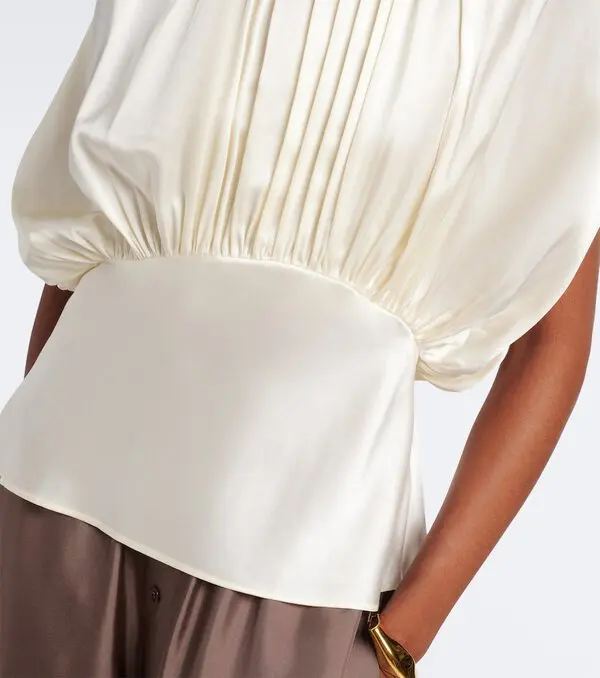 Tove Peta Draped Peplum Silk Satin Top - White