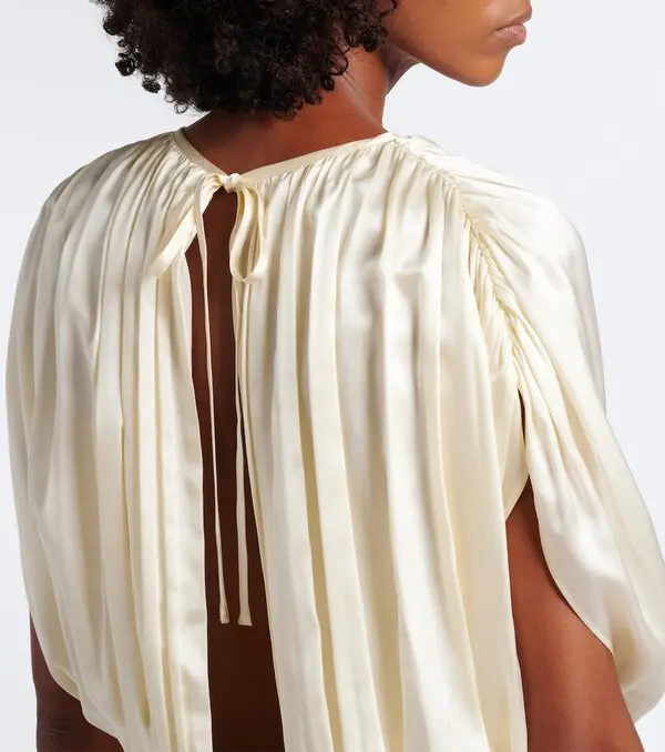 Tove Peta Draped Peplum Silk Satin Top - White